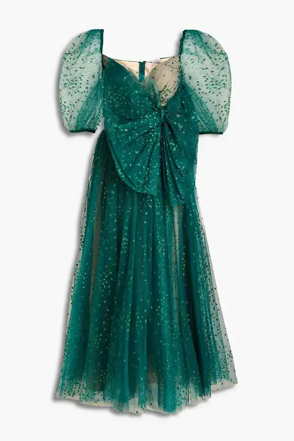 Red Valentino Bow-Embellished Glittered Tulle Midi Dress In Emerald - 80%  Off | Editorialist