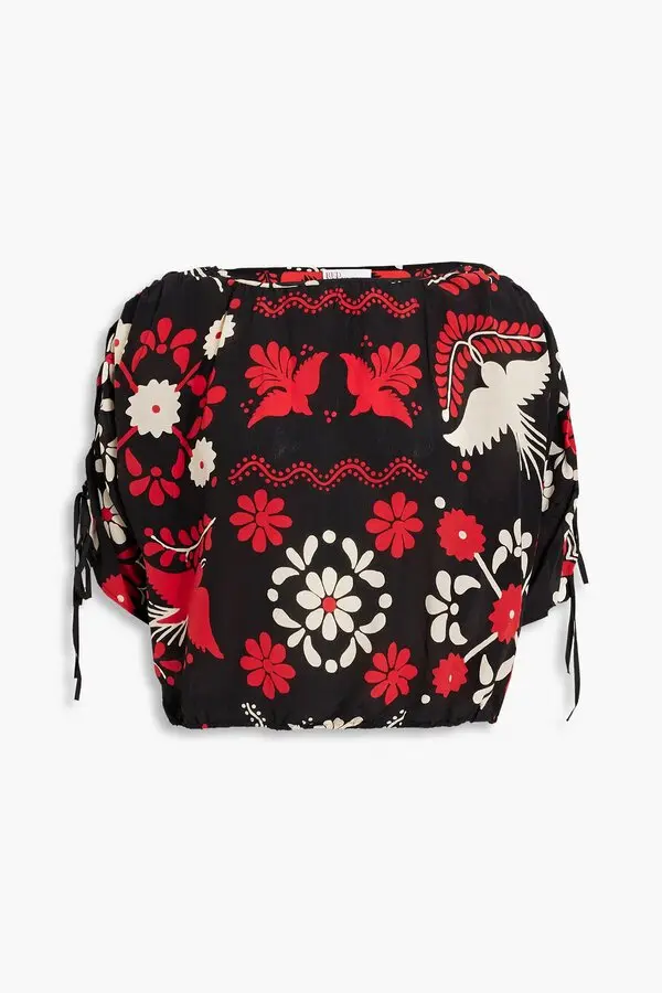 Red Valentino Cropped Floral-print Silk Crepe De Chine Top