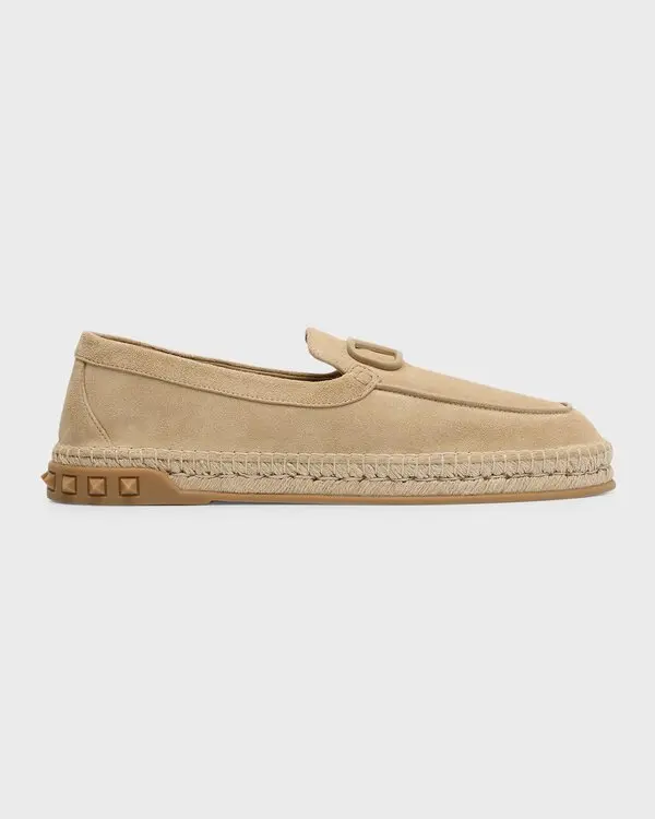 Valentino Garavani Vlogo Leather Espadrilles Ivory/Beige