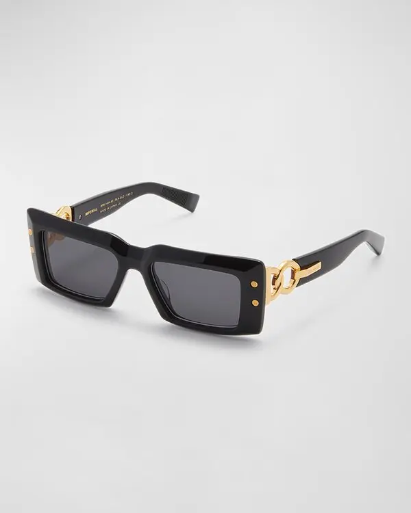 Balmain Imperial Rectangle Sunglasses - Blk-gld