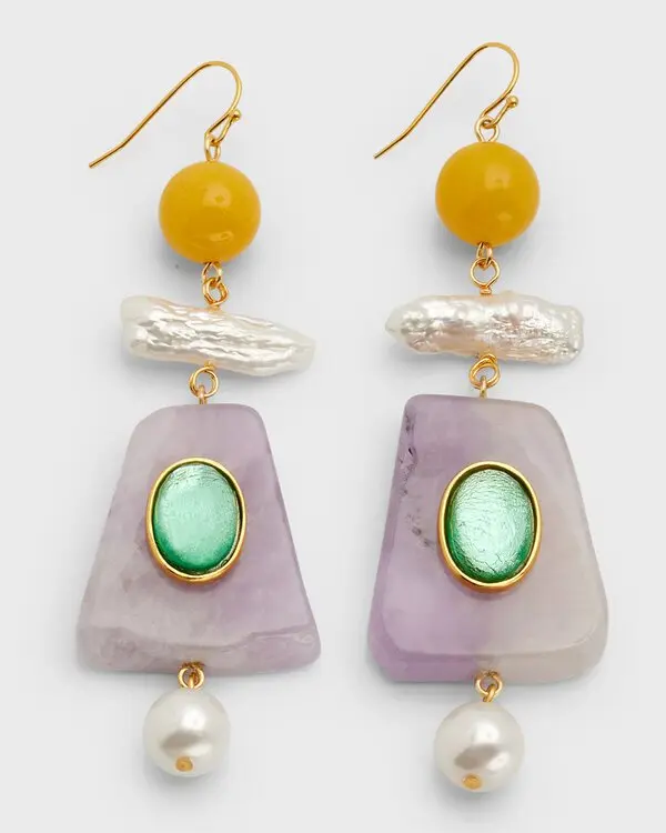 BEN-AMUN Stone And Pearl Drop Earrings