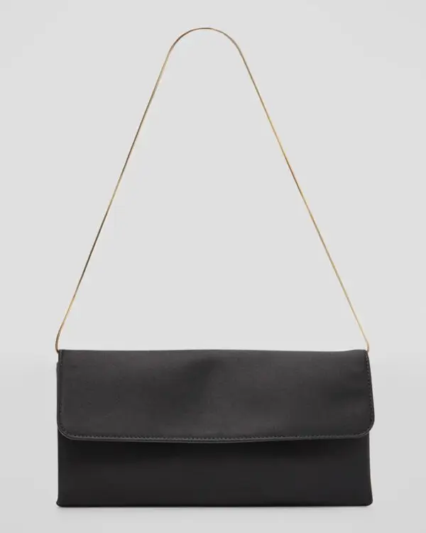 The Row Aurora Shoulder Bag In Satin Black Editorialist