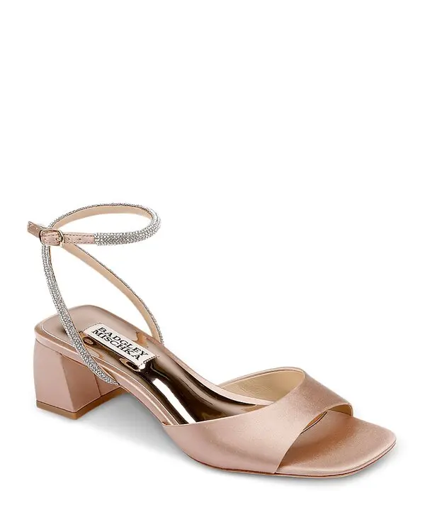 Badgley Mischka Infinity Embellished Mid Block Heel Sandals In