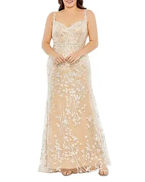 Buy Mac Duggal Plus Crystal Embellished Embroidered Floral Gown - Nude ...