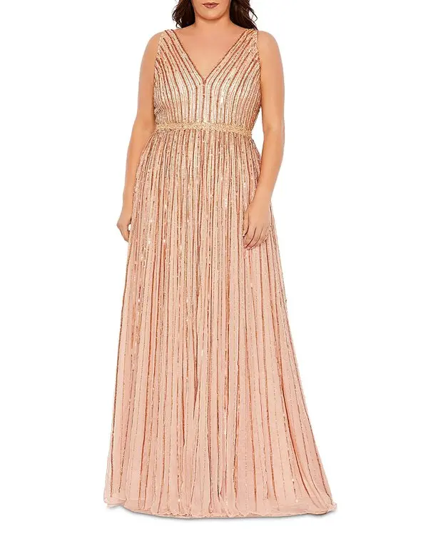 Mac Duggal Sequined Striped A-line Gown - Apricot