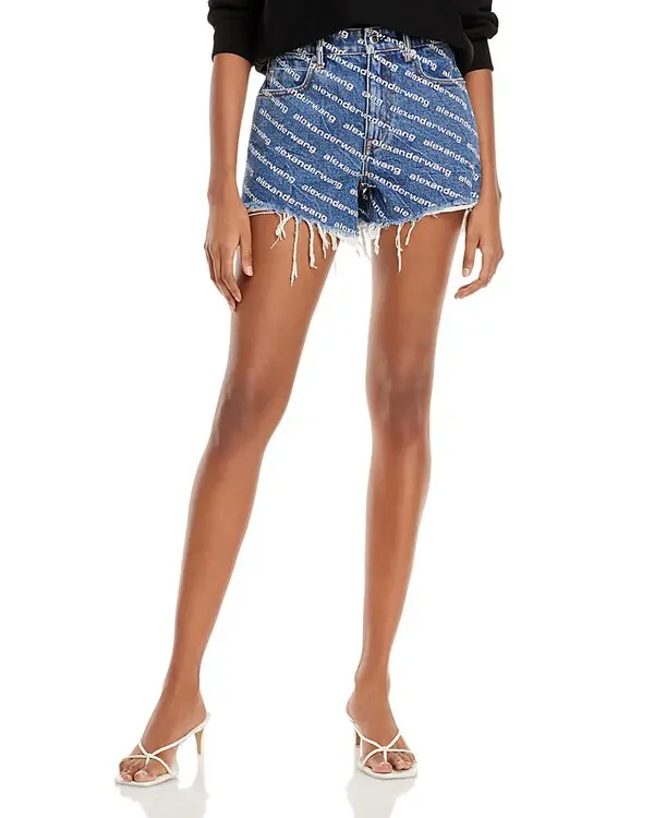Alexander Wang Bite Logo Denim Shorts - Deepblue/white