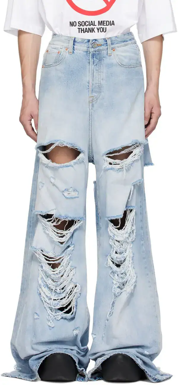 Vetements Blue Destroyed Jeans In Light Blue - 46% Off | Editorialist 
