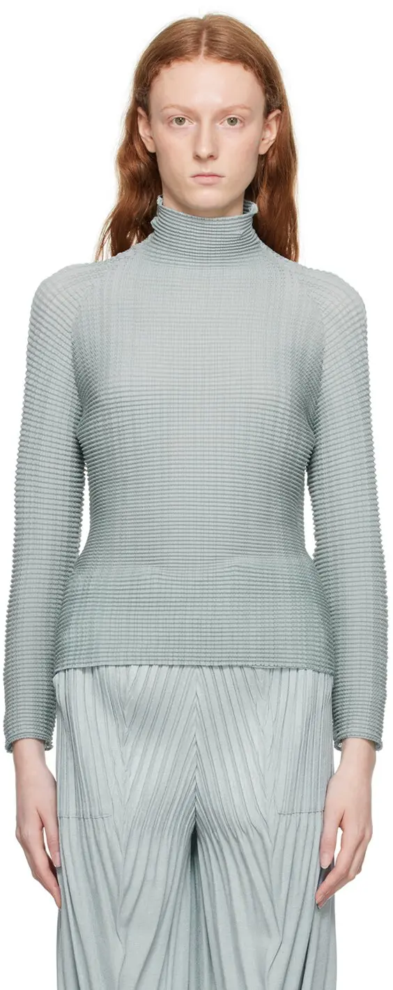 Issey Miyake Blue Wooly Pleats-36 Turtleneck In 71 Lt Blue - 37 