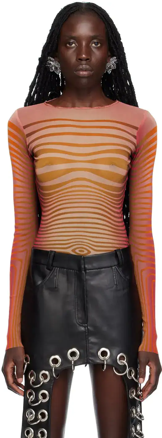 Jean Paul Gaultier Body Morphing Long Sleeve T-Shirt In 3015-Red  