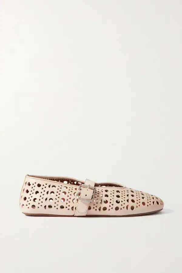 AlaïA Laser-Cut Leather Ballet Flats - Beige | Editorialist