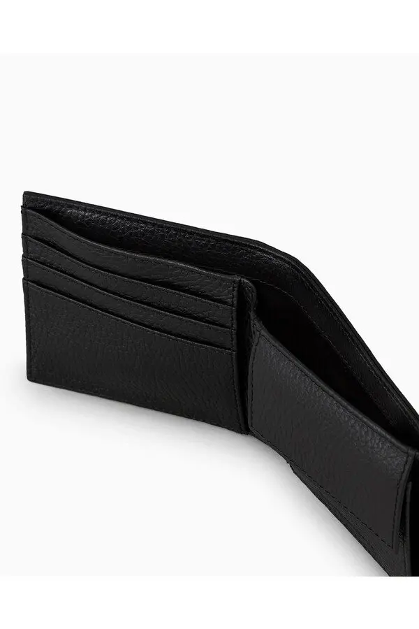 Emporio Armani Tumbled Leather Wallet With Coin Pocket - Black