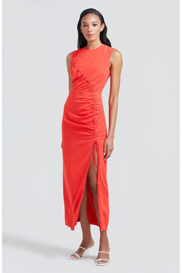 crepe ruched dress Crepe Ruched Bodycon Dress in Blue