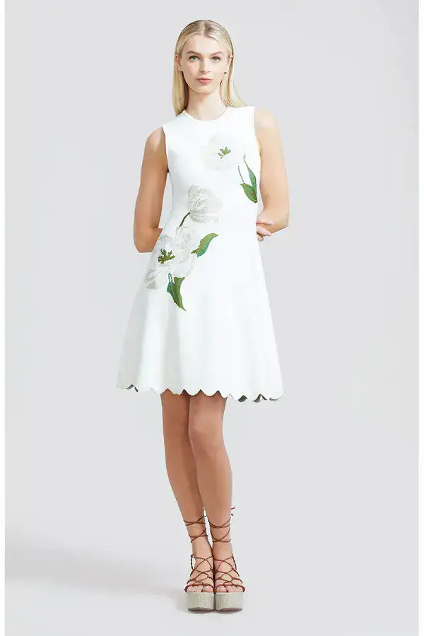 Lela Rose Floral Jacquard Knit Sleeveless Dress In White 70% Off