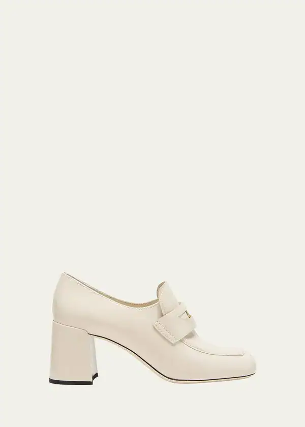 Miu Miu Patent Leather Heeled Penny Loafers - Avorio