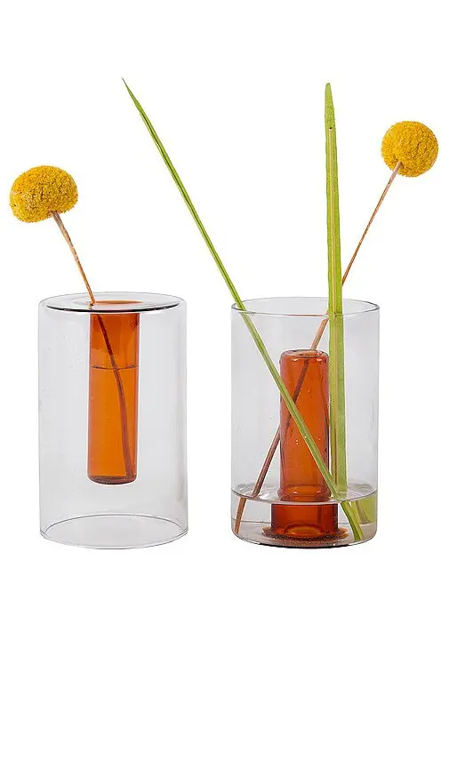 BLOCK Small Reversible Glass Vase In Grey - Grey & Orange