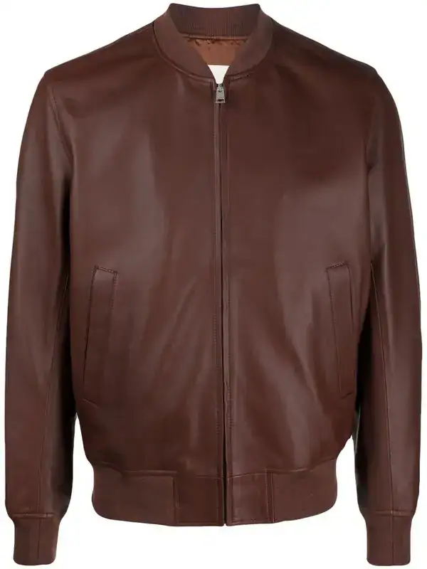 Sandro Lambskin Bomber Jacket In Brown 40% Off Editorialist