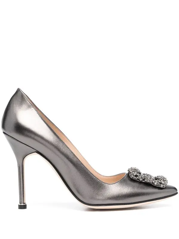 Manolo Blahnik Hangisi 105mm Leather Pumps - Grey