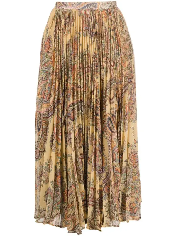 Etro Paisley-print Pleated Midi Skirt - Neutrals