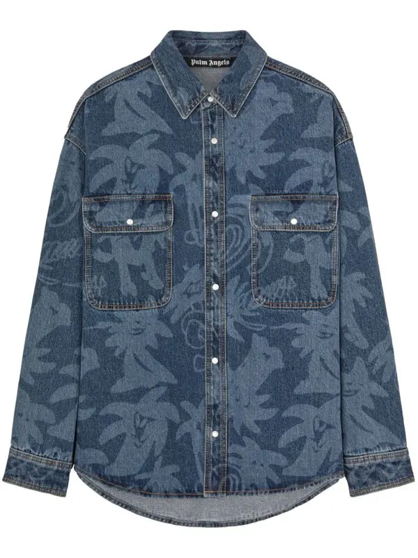 Palm Angels Palmity Laser-print Denim Shirt