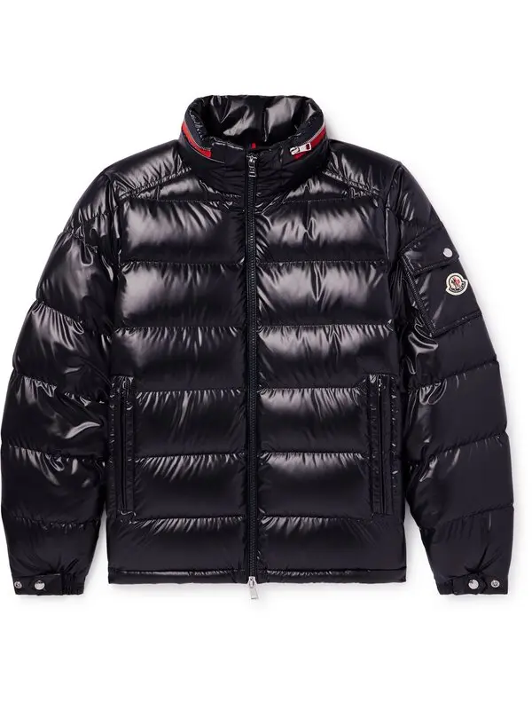 Moncler Bourne Quilted Shell Down Jacket With Logo - Blue