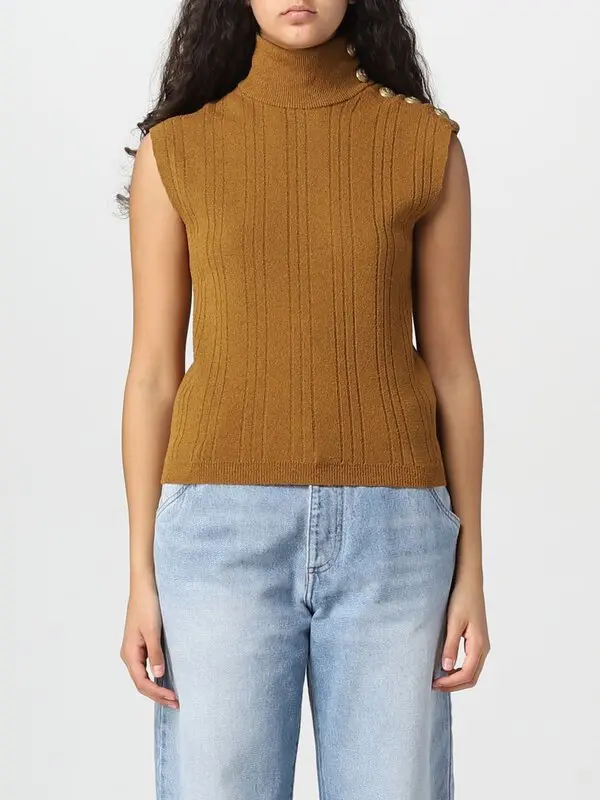 Balmain Top In Cotton Blend - Beige
