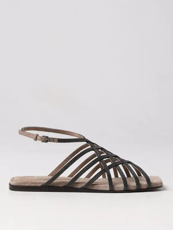 Brunello Cucinelli Leather Sandal With Jewels
