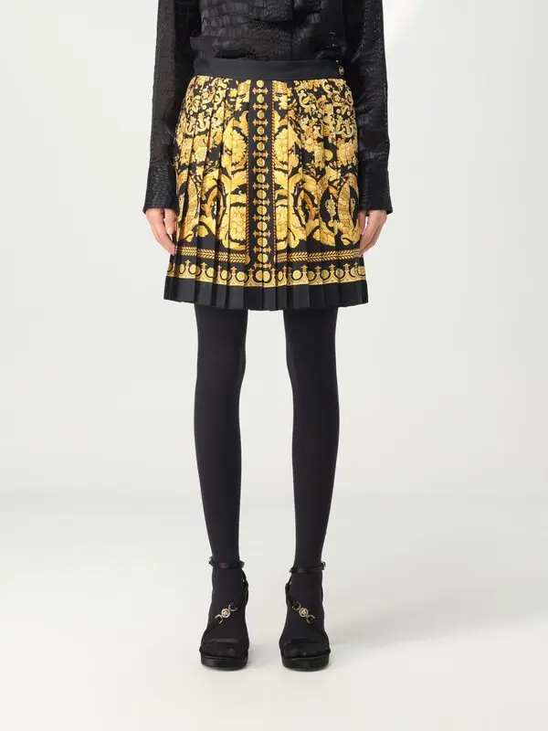 Versace Silk Mini Skirt With Baroque Print - Black