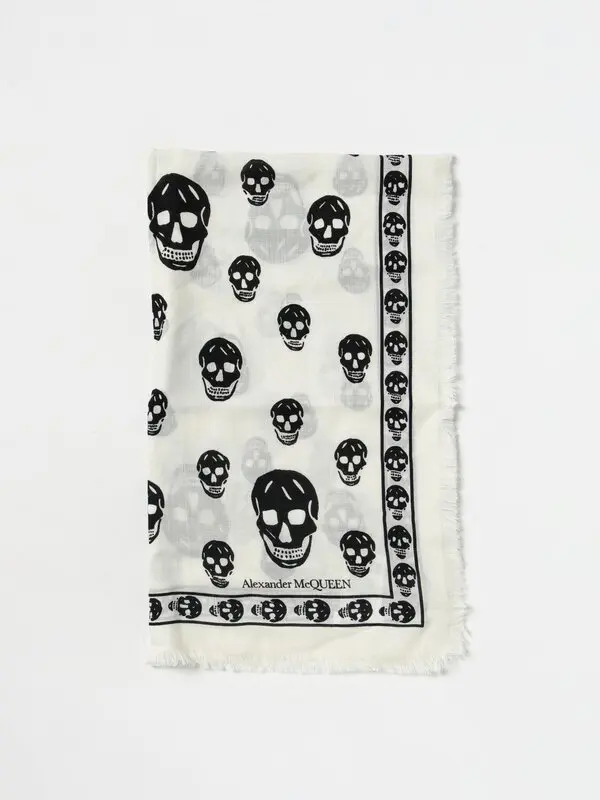Alexander McQueen Skull Scarf In Jacquard Wool - White