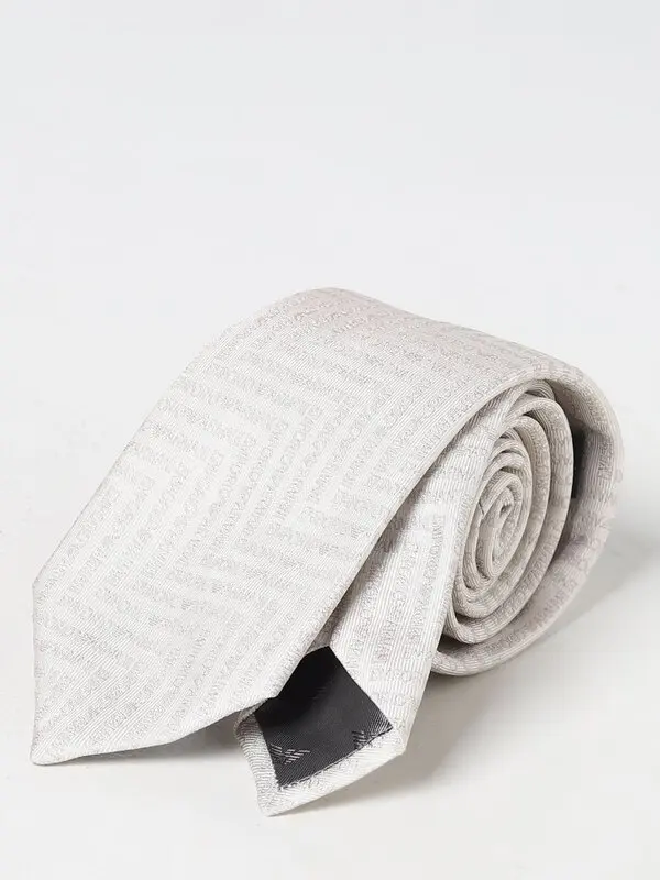 Emporio Armani Silk Jacquard Neck Tie With Logo - Yellow Cream