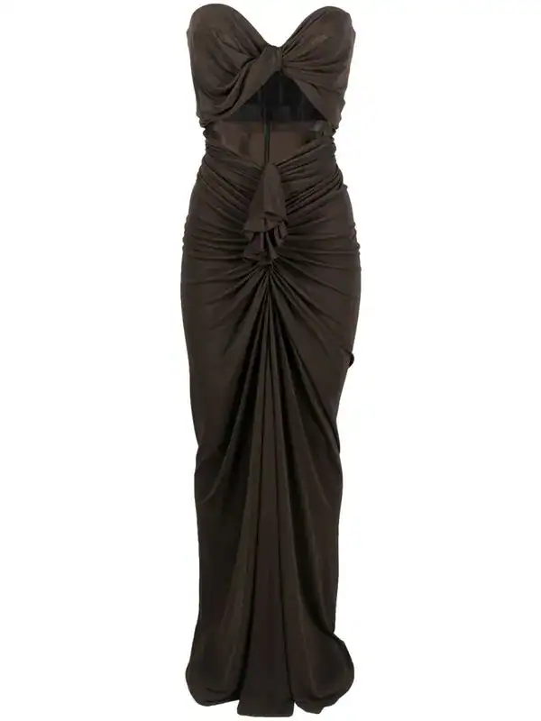 Saint Laurent Cut-Out Bustier Maxi Dress - Brown | Editorialist