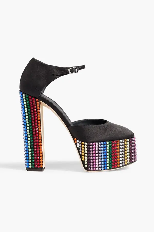 GIUSEPPE ZANOTTI Embellished Satin Platform Pumps - Black