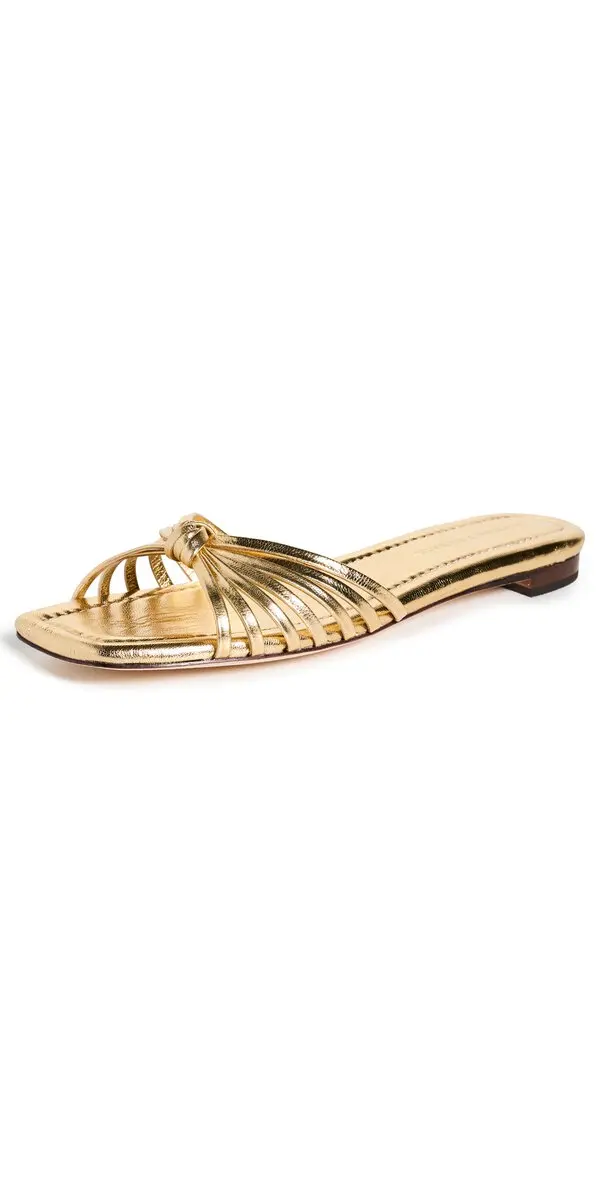 LOEFFLER RANDALL Izzie Leather Knot Flat Sandals - Gold