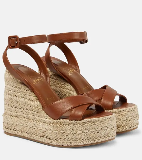 CHRISTIAN LOUBOUTIN Mariza Zeppa Leather Espadrille Sandals - Brown