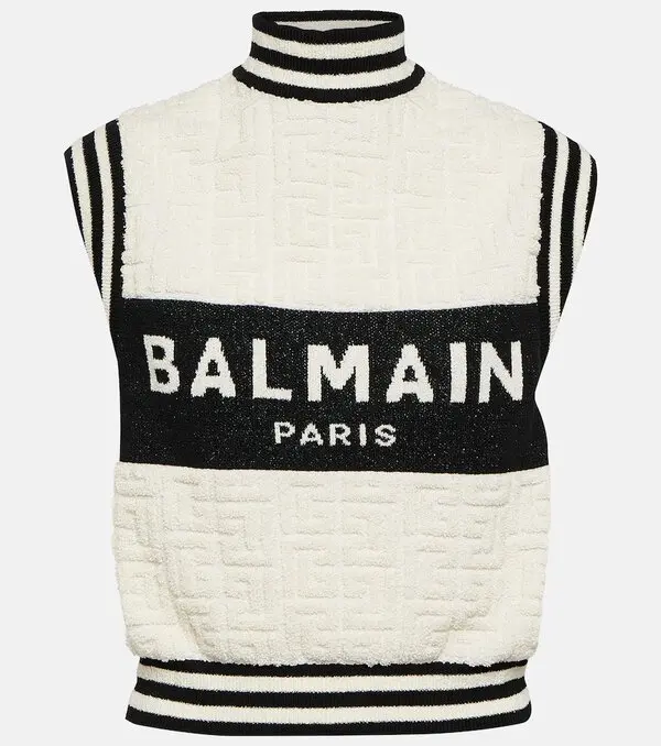 Balmain Logo Jacquard Bouclé Top