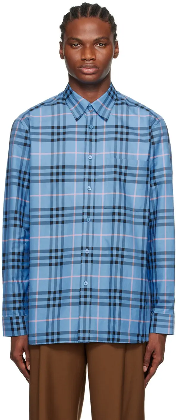 Burberry Blue Check Shirt In Dusty Azure Ip Chk 65% Off