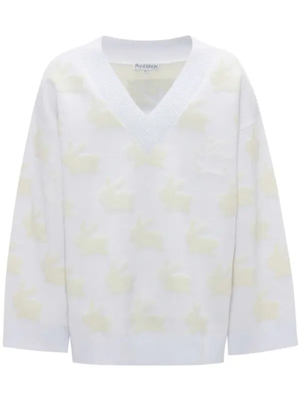 JW Anderson Bunny-print V-neck Jumper