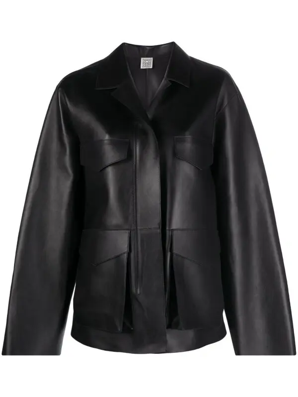TOTÊME Zipped Wide-sleeve Leather Jacket - Black
