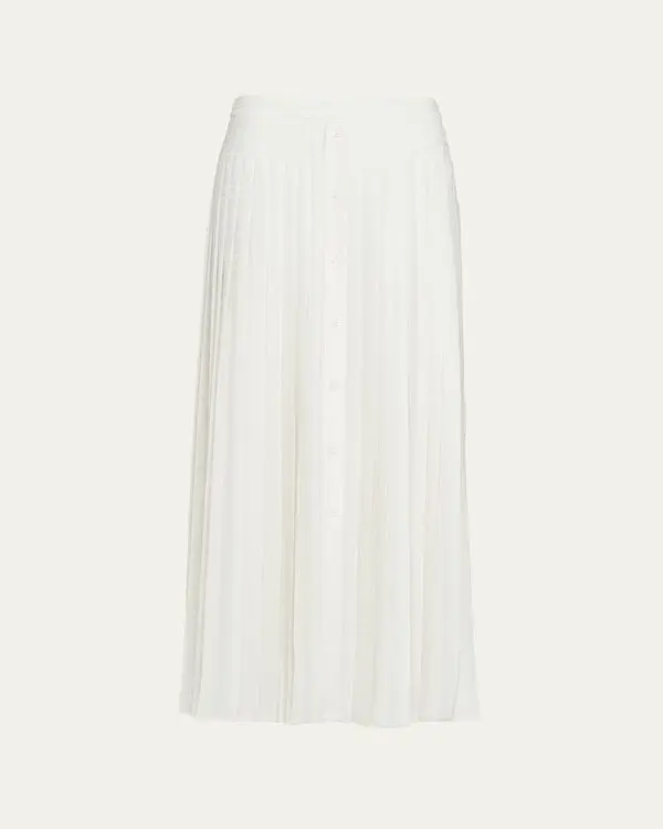 Prada Logo-embroidered Pleated Silk Midi Skirt - Bianco