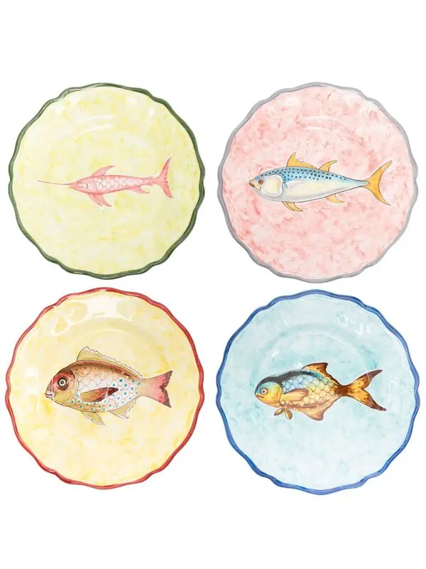 LES-OTTOMANS Fish Collection Dinner Plates - Green