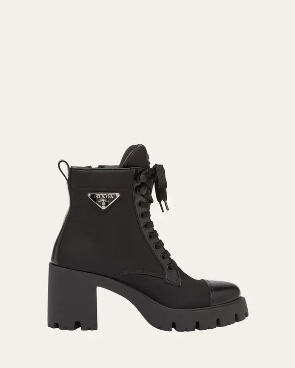 Prada Nylon Lace-up Combat Boots
