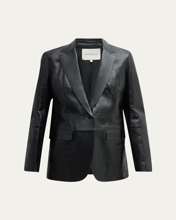 Lafayette 148 New York Nappa Leather Flap Pocket Single-button Blazer - Black