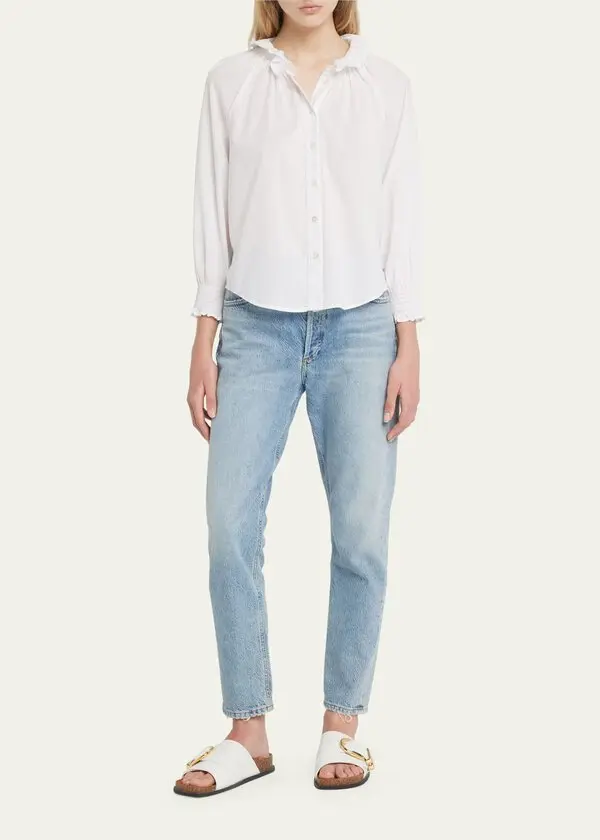 Veronica Beard Calisto Classic Ruffle Collared Shirt - White
