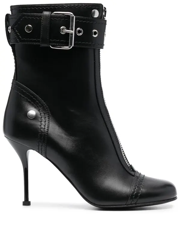 Alexander McQueen Buckle-detail 90mm Leather Boots - Black