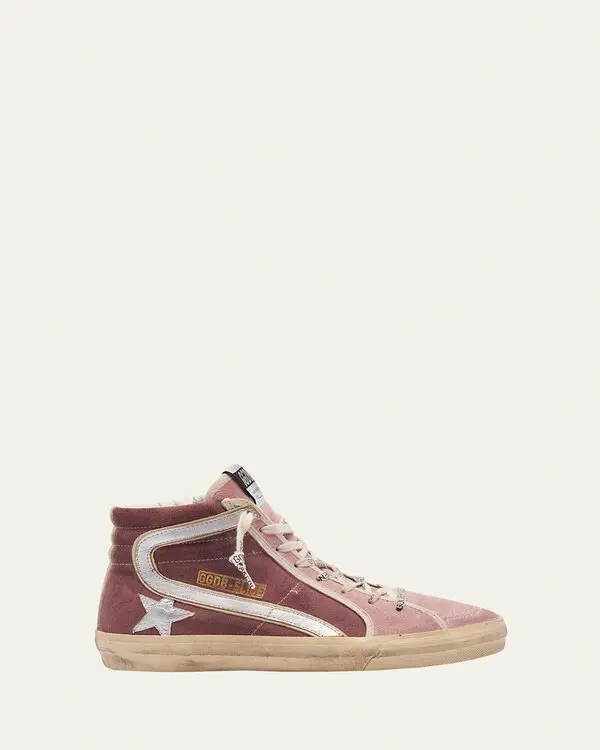 Golden Goose Slide Mid-top Suede Sneakers - Violet/silver/ivory