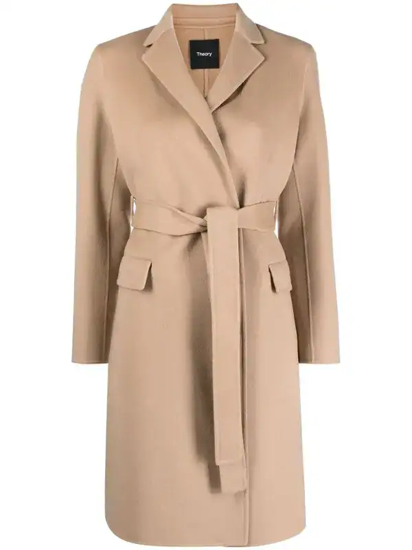 Theory Wool-Cashmere Blend Wrap Coat In Neutrals - 50% Off | Editorialist