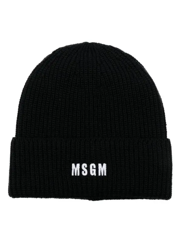 MSGM Logo-embroidered Ribbed-knit Beanie - Black