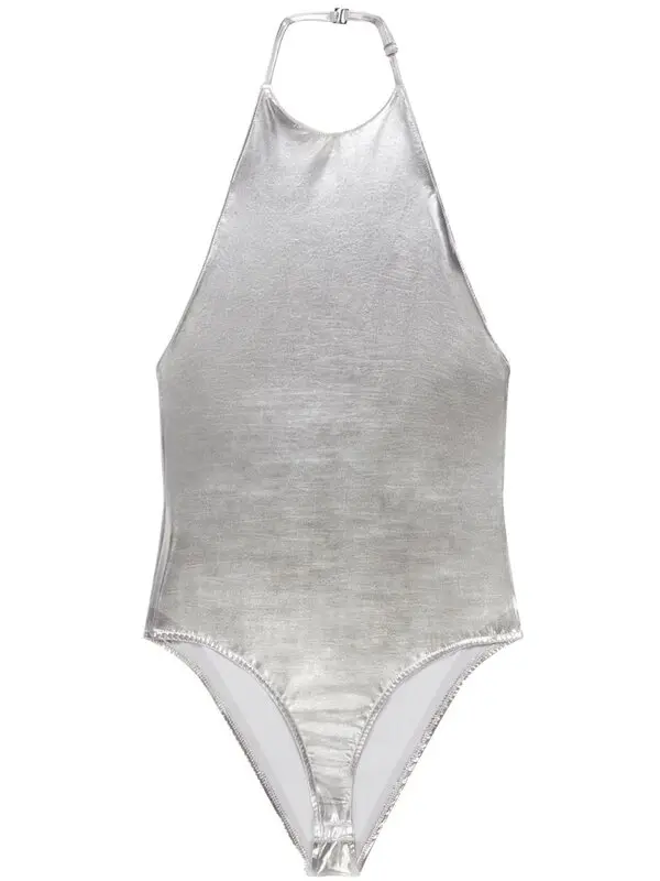 COURREGES Logo-embroidered Metallic-effect Bodysuit