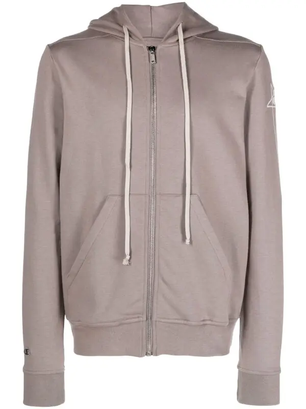 Rick Owens Logo-embroidered Zip-up Hoodie - Brown
