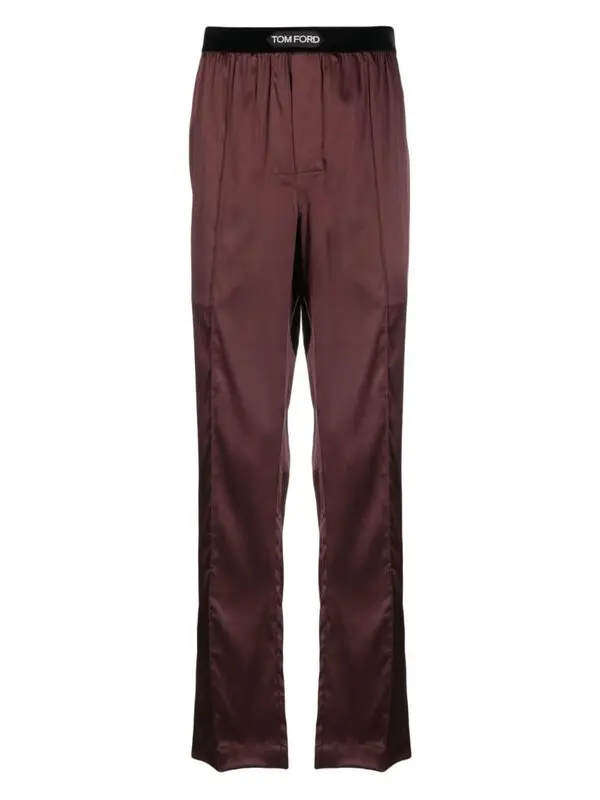 TOM FORD Logo-waistband Silk Pajama Bottoms - Brown