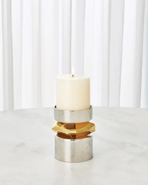 GLOBAL VIEWS Romano Short Candle Holder - Nickel